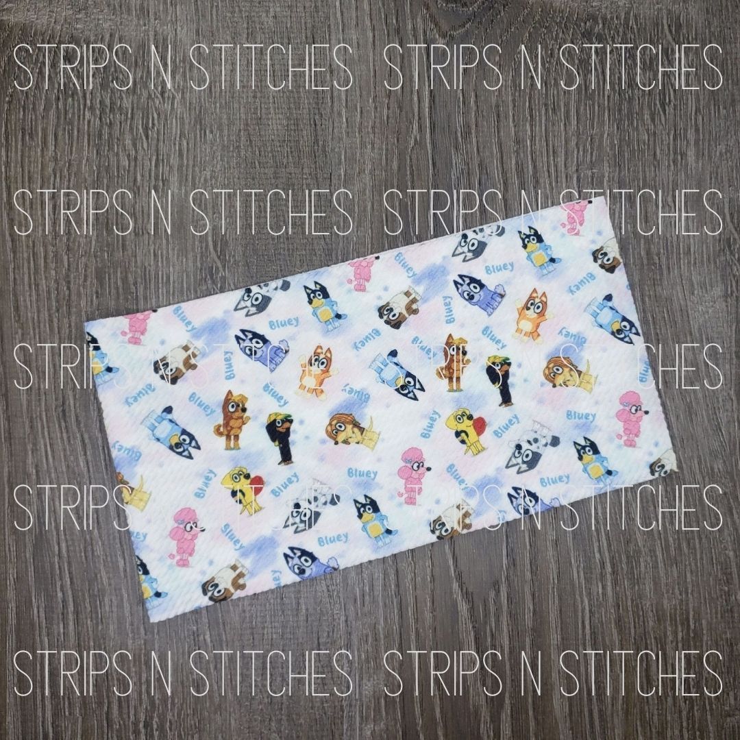 Watercolor Bluey Fabric Strip- Bow Making- Headwrap- Scrunchies ...